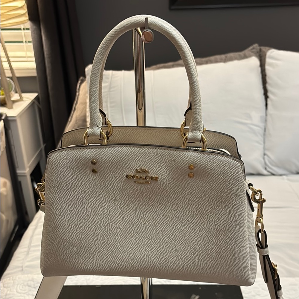 Coach Ivory Leather Satchel With Gold Accents - Gem